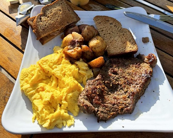 Breakfast with a view &ndash; eggs, steak, and potatoes served with a side of ocean breeze and vacation vibes.