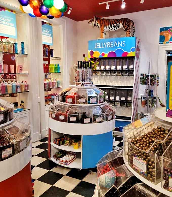 A candy lover's dream come true &ndash; jellybeans line up like tiny soldiers, with a watchful tiger guarding the sweet treasures below.