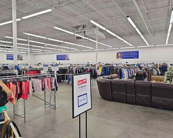 The clothing section stretches for miles, with shopping carts standing ready for your inevitable "I only came for one thing" overflow.