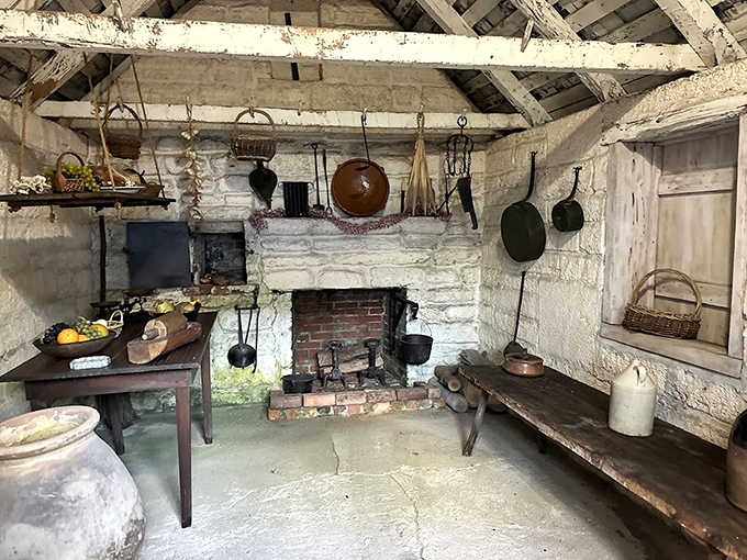 The detached kitchen with its massive hearth reminds us that "fast food" once meant how quickly you could stoke the cooking fire.