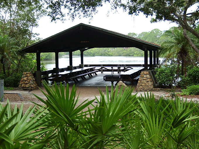 This shaded pavilion offers a perfect respite from the Florida sun &ndash; ideal for family gatherings and impromptu picnics.