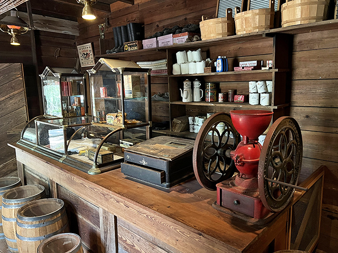 This vintage general store counter tells stories of Florida before air conditioning, when coffee grinders and conversation were the social media of the day.