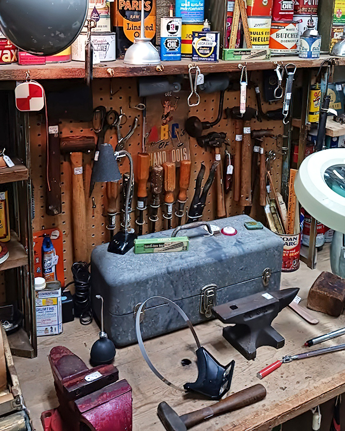 Old tools hang with purpose, each one telling stories of craftsmanship from when things were built to last generations.