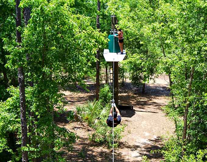 Flying between platforms high in the canopy beats any roller coaster for pure natural thrills.
