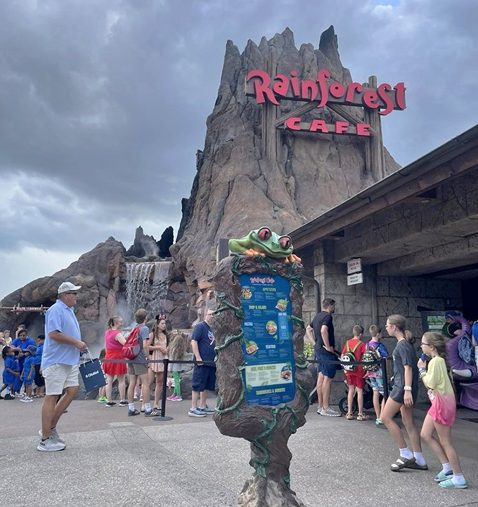 The iconic Rainforest Cafe volcano promises eruptions of excitement at this jungle-themed restaurant where wildlife surrounds you and thunderstorms roll through regularly.