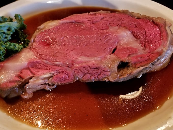 Twelve ounces of prime rib perfection swimming in a lake of savory au jus &ndash; proof that sometimes the simple pleasures are the most profound.