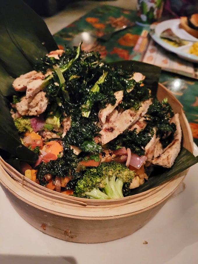 A wholesome ancient grain bowl that somehow makes healthy eating exciting, even when surrounded by mechanical wildlife and thunderstorms.