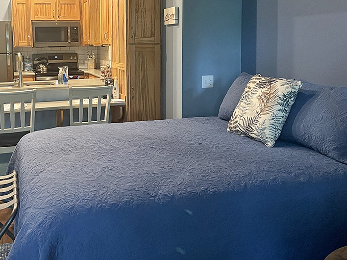 Dreams come easy in this serene sleeping space, where the gentle swaying of the treehouse becomes nature's most effective lullaby.