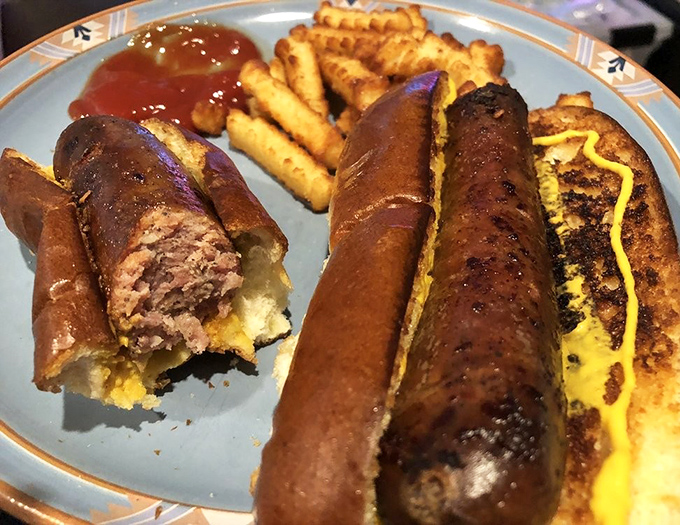 Bradley's sausage dogs with fries aren't trying to impress anyone, yet somehow impress everyone who tries them.