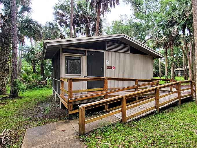 Rustic cabins nestled among the palms offer island accommodations that strike the perfect balance between wilderness adventure and creature comforts.