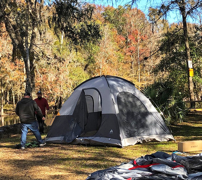 Camping at Ginnie Springs means waking up to birdsong and being just steps away from your next refreshing dip.