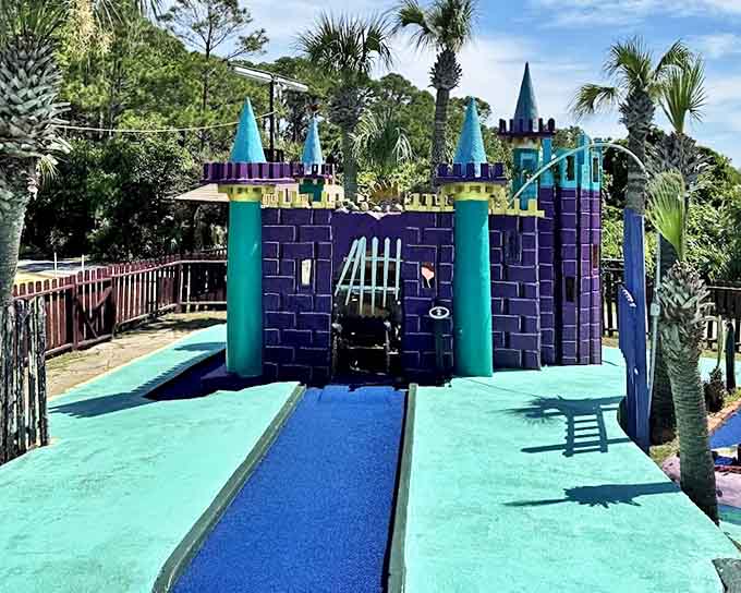 This whimsical castle obstacle might look like child's play, but don't be fooled &ndash; those turrets guard some seriously tricky putting angles.