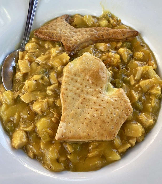 Chicken pot pie with a flaky crust that could make a grown adult weep tears of pure joy.
