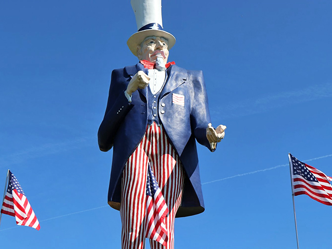 The weathered yet dignified expression reveals years of standing watch over travelers, a silent sentinel of American roadside culture.