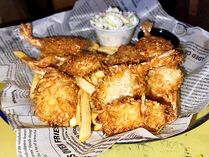 Coconut shrimp that's crispy, golden, and served with just the right amount of tropical flair &ndash; extinction has never tasted so good.