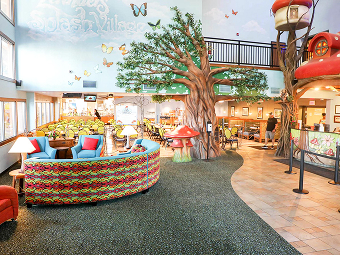 Fairy tale dining comes to life in this whimsical eatery where giant trees and colorful decor make even chicken nuggets feel magical.
