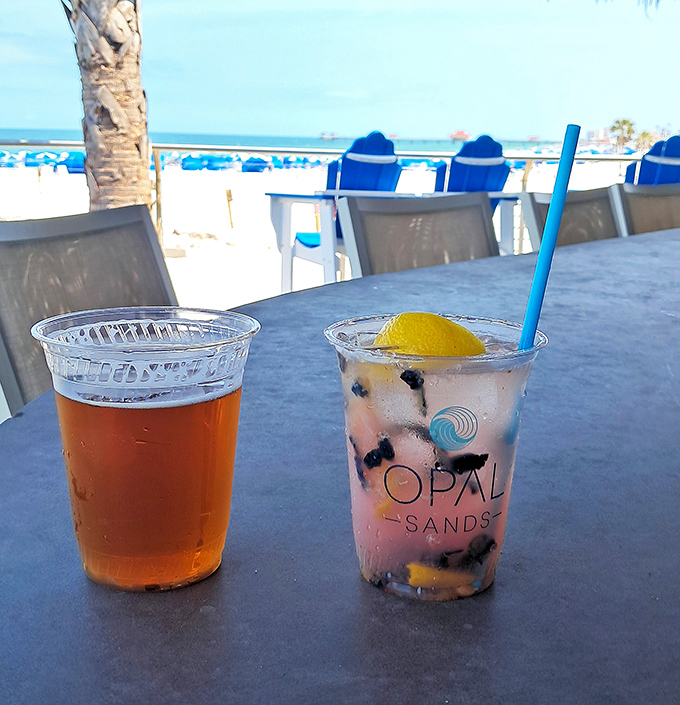 Vacation in cups: Colorful cocktails and local brews taste even better when enjoyed with your toes practically in the sand.