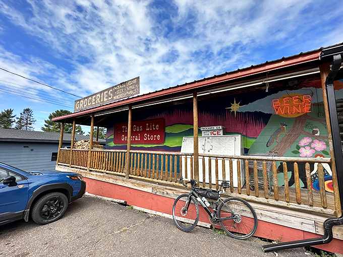 The Gas Lite General Store proves paradise needs provisions too, with its colorful facade promising everything from groceries to unexpected finds.