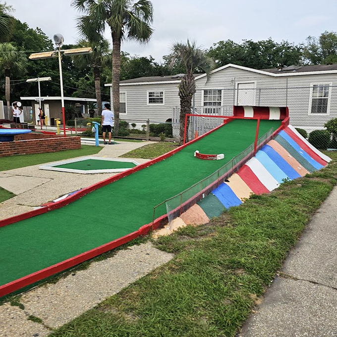 The rainbow-sided ramp presents a deceptive challenge&mdash;too much power sends your ball flying, too little leaves you hanging.