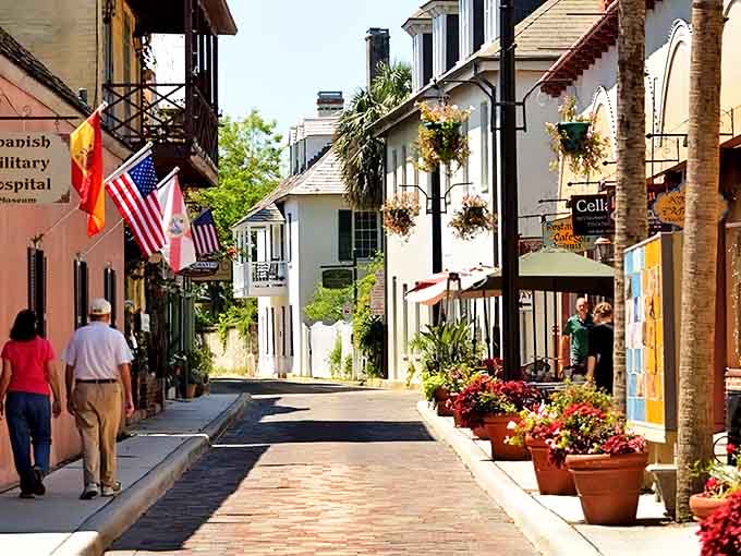 Strolling streets lined with flags and flowers feels like walking through a European village that somehow ended up in Florida.
