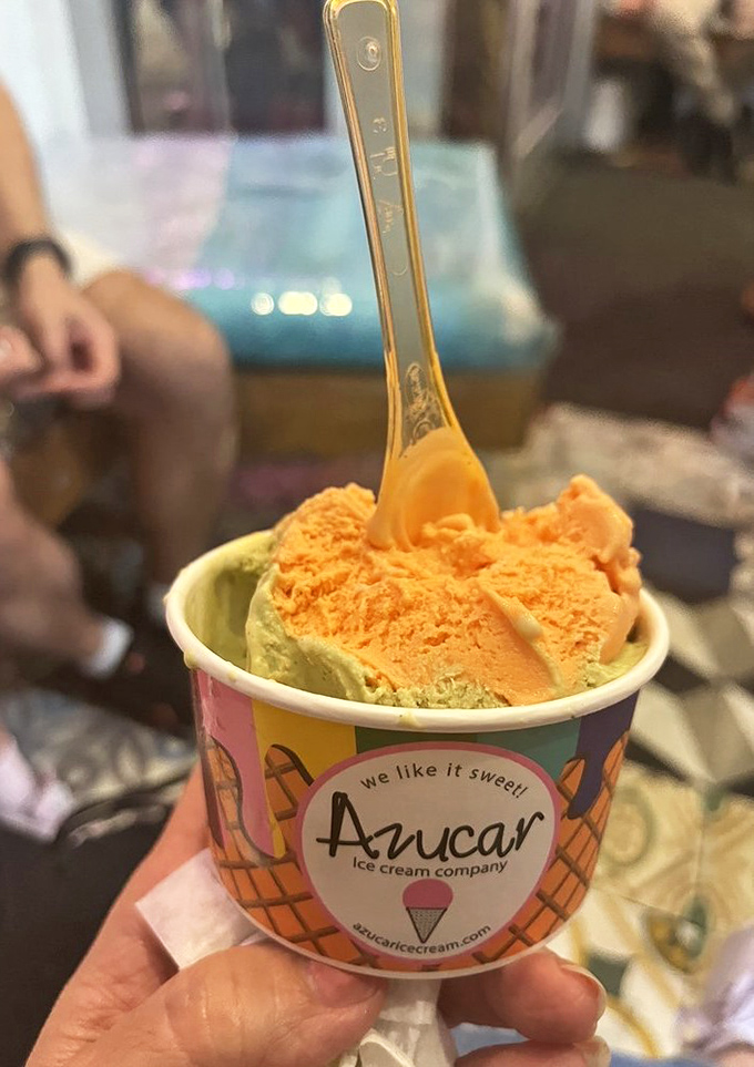 Two scoops are better than one! Mamey's tropical richness pairs perfectly with pistachio's nutty elegance in this colorful flavor duet.