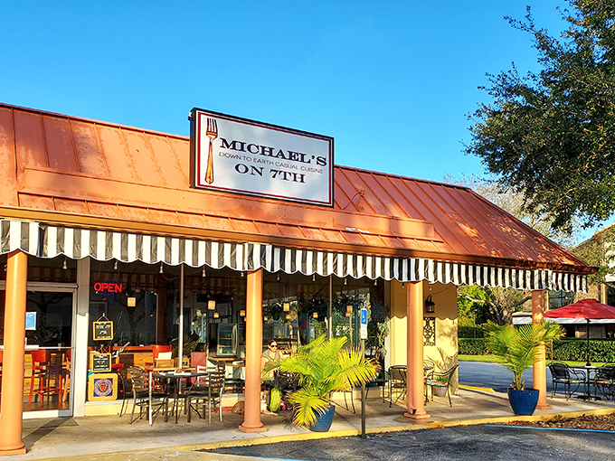 Copper-topped charm and casual elegance define Michael's on 7th, where locals and visitors alike gather for meals that transcend typical beach town fare.