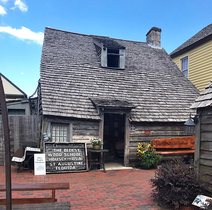Not just a clever name &ndash; this humble structure truly is America's oldest wooden schoolhouse, its weathered shingles and simple design defying time.