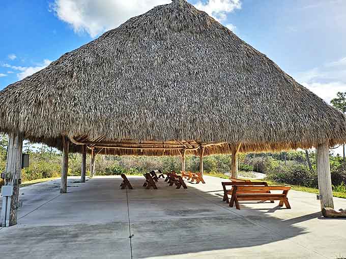 This thatched pavilion isn't just a shelter – it's an invitation to gather, feast, and share stories while surrounded by nature's finest work.