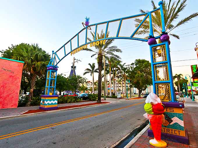 A colorful gateway to creativity where this whimsical arch announces you've entered Delray's artistic heart.