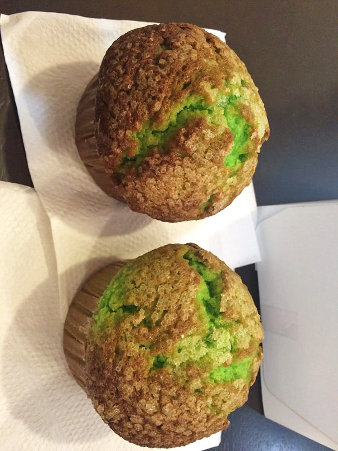 Pistachio Muffins: Glowing green like edible kryptonite, these muffins have defeated many a dieter's strongest willpower with their nutty charm.