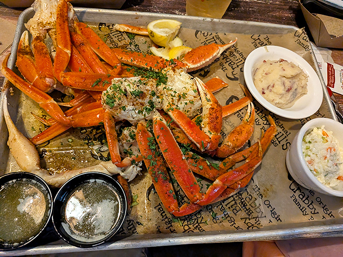 Snow crab legs &ndash; part meal, part puzzle, all delicious &ndash; served with sides that could easily be main attractions elsewhere.