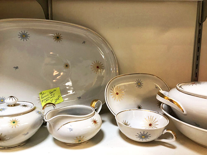 Delicate starburst patterns dance across fine china that once hosted proper Sunday dinners before Netflix and takeout took over.