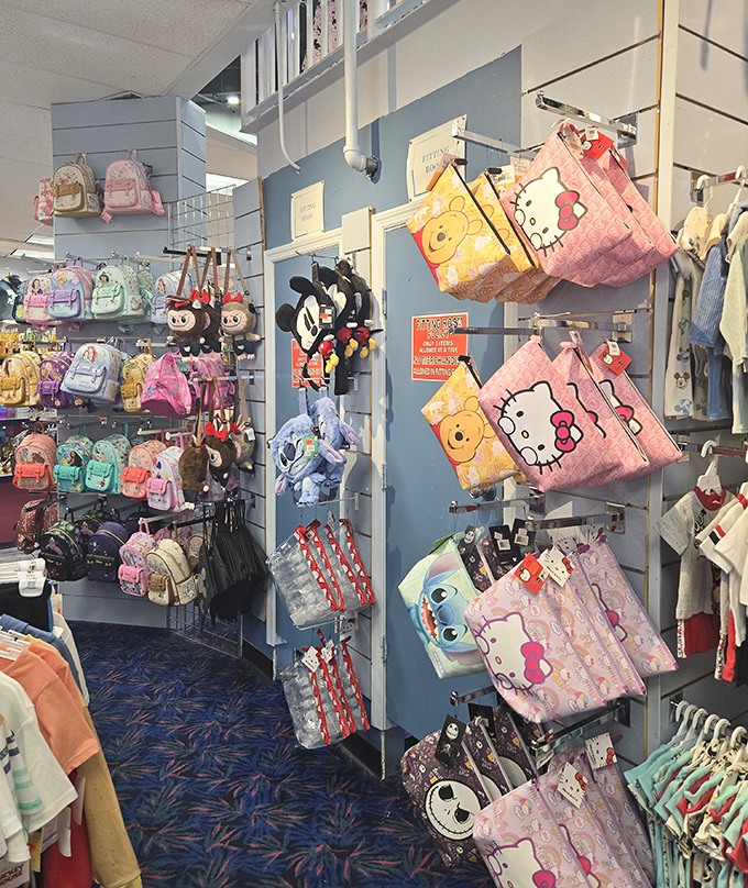 Bags and backpacks galore: From practical park-ready carriers to whimsical character-shaped purses, this wall of bags solves the eternal question: "How will I carry all my souvenirs?"