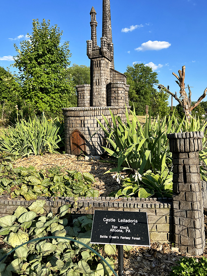 Castle Leiladoria stands as a testament to detailed craftsmanship, its miniature turrets and stonework inviting visitors into a world of fantasy.