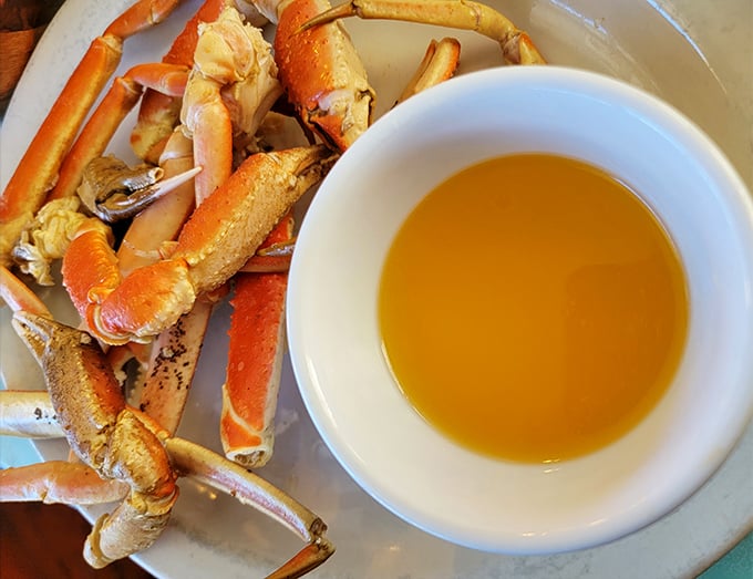 Snow crab legs with drawn butter &ndash; nature's perfect design for making you work just hard enough to appreciate the sweet reward inside.