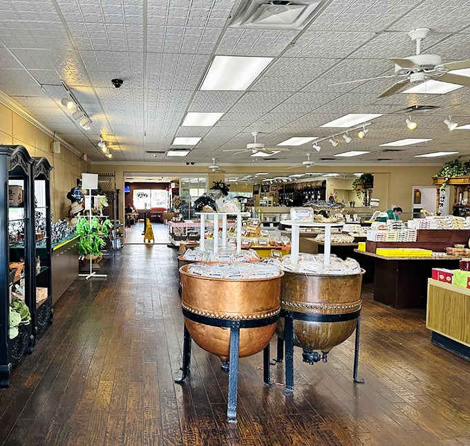 Copper kettles and wooden barrels create an old-world charm that makes browsing Webb's as enjoyable as the treats themselves.