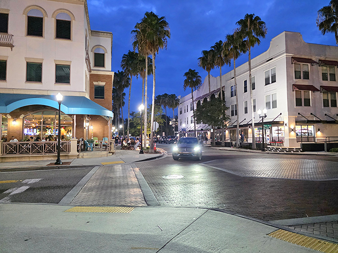 As twilight descends, Main Street awakens with twinkling lights and the gentle hum of evening conversations. Dinner plans, anyone?