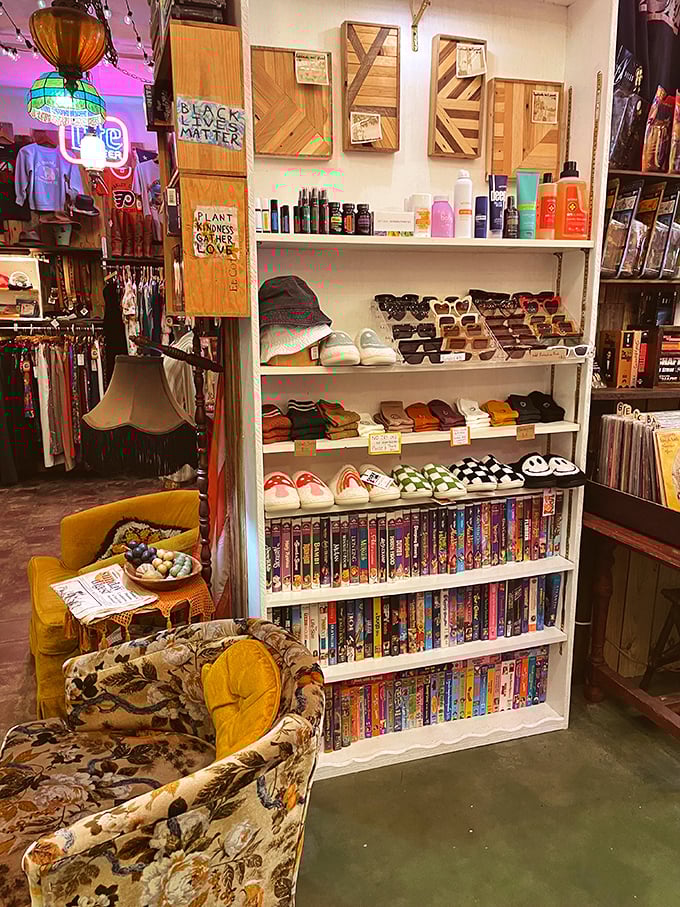 A nostalgic time capsule of entertainment &ndash; VHS tapes, sunglasses, and footwear from eras when analog ruled and style had staying power.