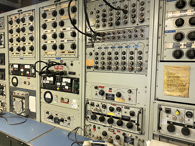 Dials, switches, and knobs galore! This control panel looks like something from a sci-fi movie but was cutting-edge technology in its day.