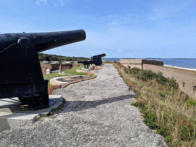 Fort Clinch's parade grounds offer a glimpse of military life, with cruise ships in the distance highlighting the contrast between past and present.