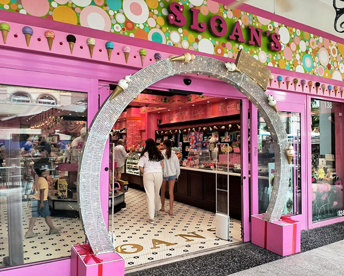 Sloan's dazzling pink entrance with its glittering archway looks like the gateway to a sugar-fueled wonderland.