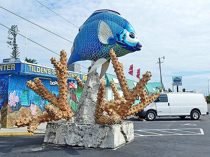 Against the backdrop of power lines and palm trees, this aquatic royalty creates that perfect "only in Florida" moment for passing motorists.