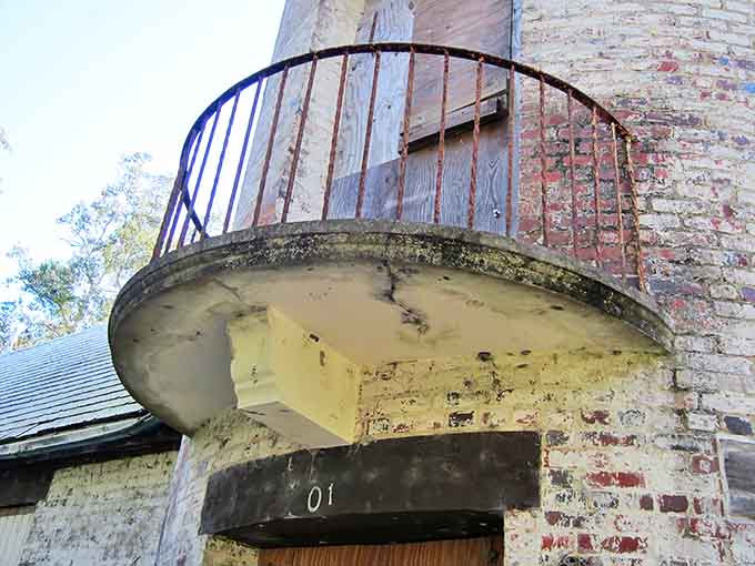 The tower's balcony offers what must have been spectacular views &ndash; now it's just a precarious perch for adventurous birds and climbing vines.
