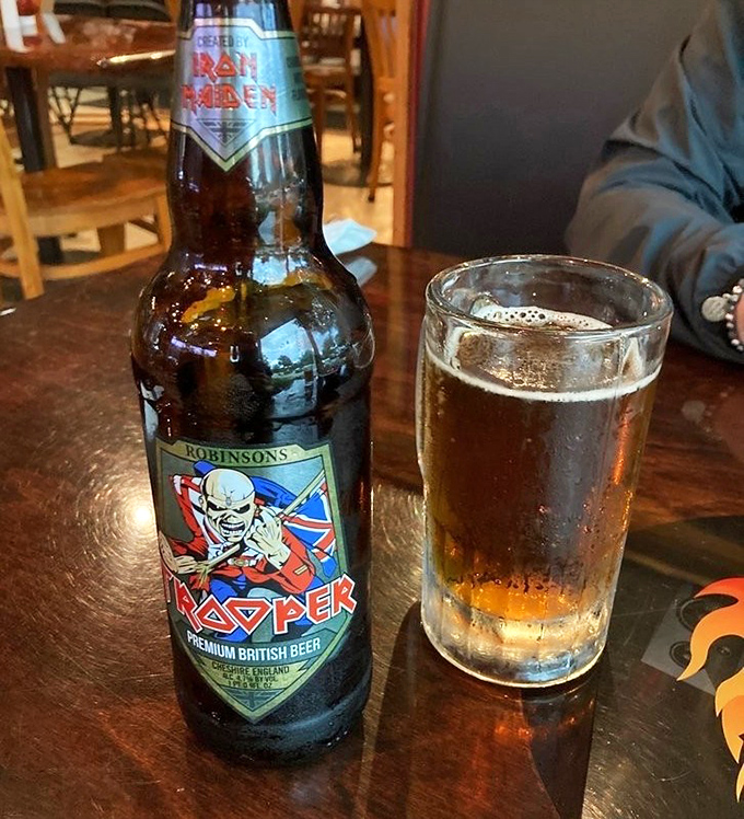 Iron Maiden's Trooper ale – because great barbecue deserves a beverage with equally impressive credentials and stage presence.