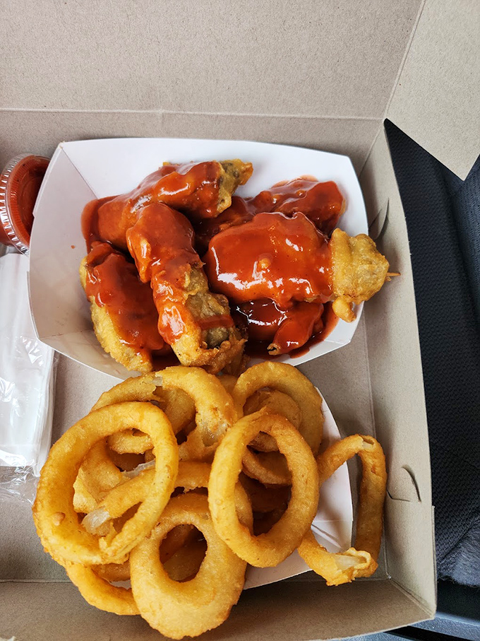 Buffalo wings and onion rings that shatter satisfyingly with each bite &ndash; the perfect opening act before the main rib event.