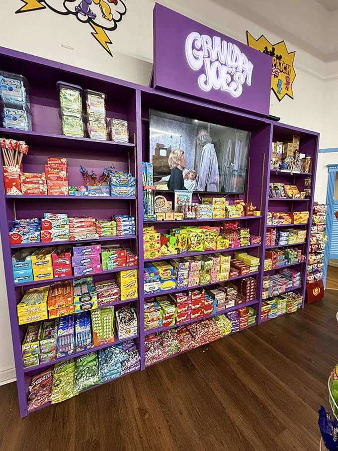 Purple shelves pop against a kaleidoscope of candies &ndash; a color explosion that would make Pantone executives weep with joy.