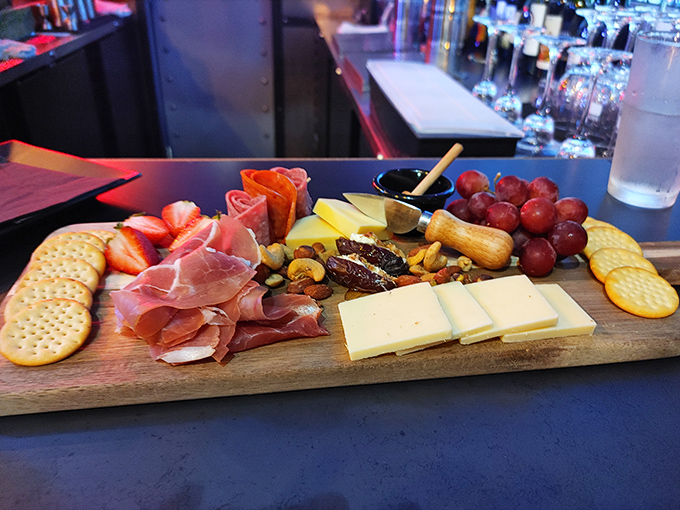 A charcuterie board that's a work of art &ndash; cured meats, cheeses, fruits and crackers arranged with the precision of a ship's navigator.