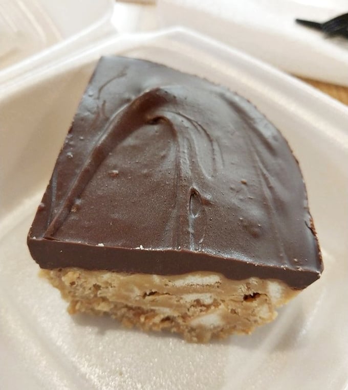 The chocolate peanut butter bar doesn't need fancy plating or garnishes &ndash; its deliciousness speaks volumes without saying a word.