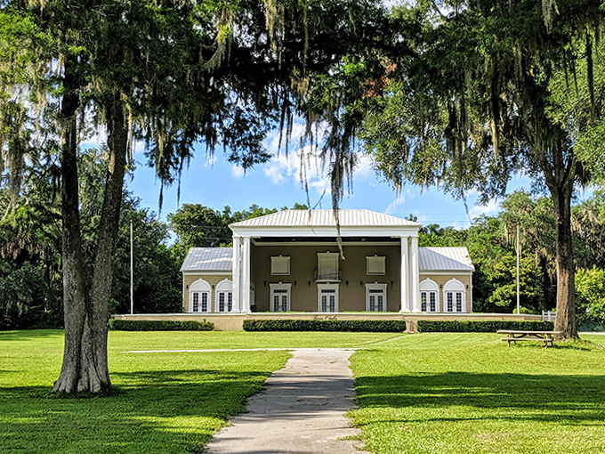 This elegant white pavilion has witnessed more family photos and marriage proposals than a wedding photographer's portfolio.