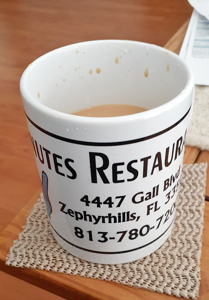 No fancy latte art here&mdash;just honest, strong coffee in a mug that's become something of a collector's item among Zephyrhills regulars.